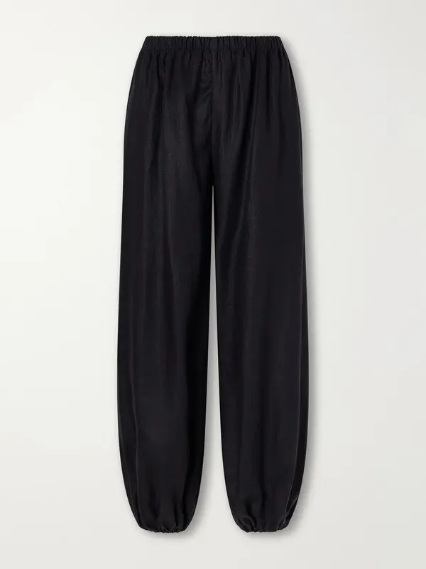 Faithfull The Brand Kortez Balloon Gathered Linen Woven Tapered Pants - Black