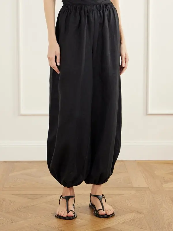 Faithfull The Brand Kortez Balloon Gathered Linen Woven Tapered Pants - Black