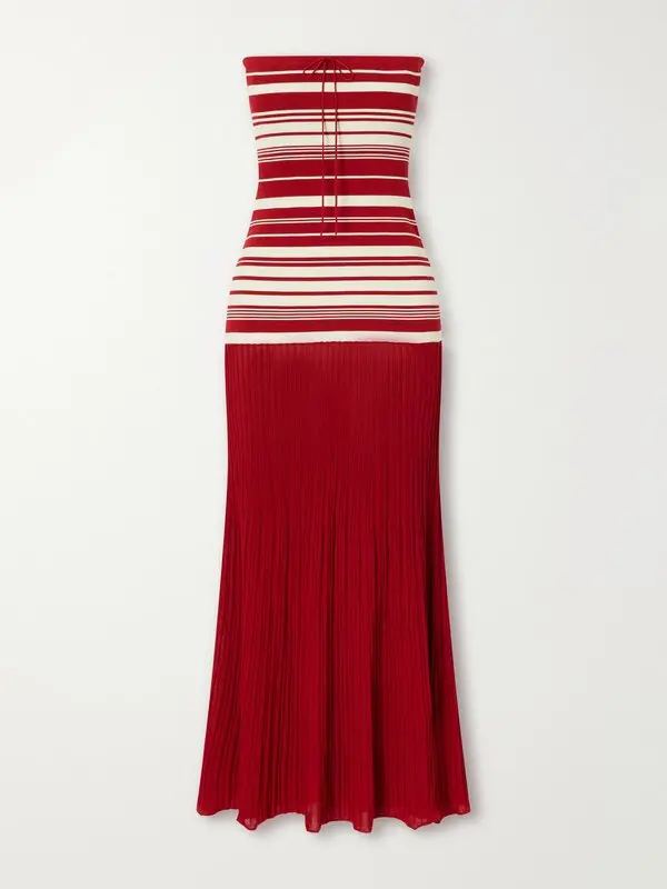 Faithfull The Brand Valmir Strapless Striped Pleated Cotton-blend Jersey Maxi Dress