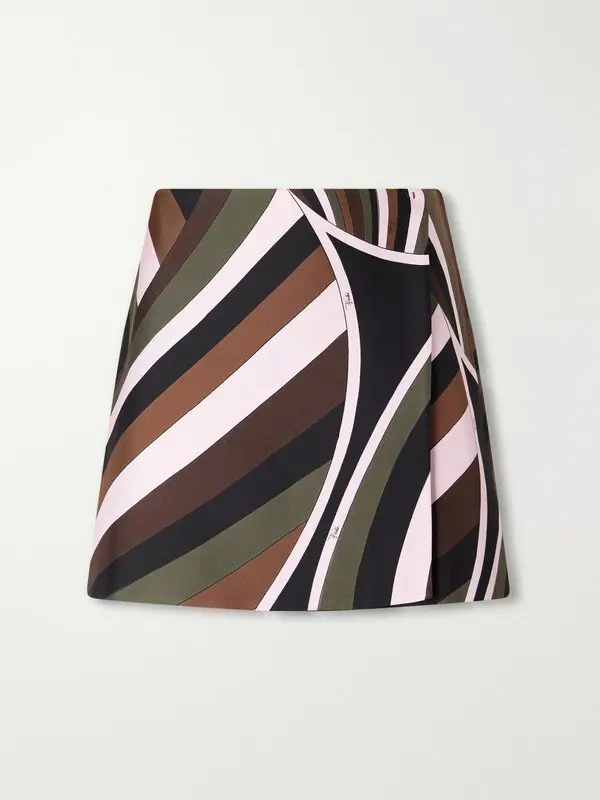 Emilio Pucci Printed Silk-twill Wrap Mini Skirt