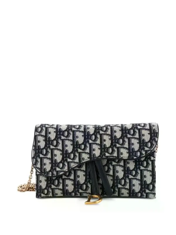 Dior Saddle Chain Wallet Oblique Canvas Crossbody Bag - Blue