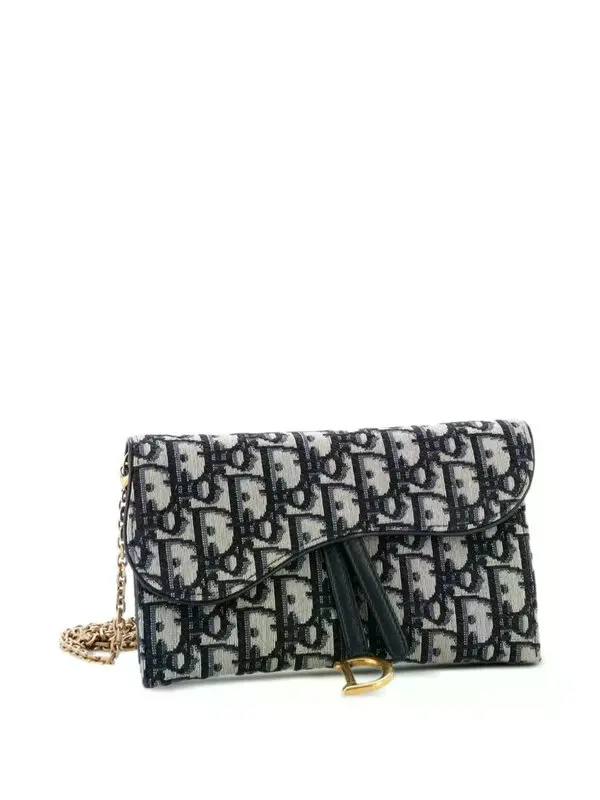 Dior Saddle Chain Wallet Oblique Canvas Crossbody Bag - Blue