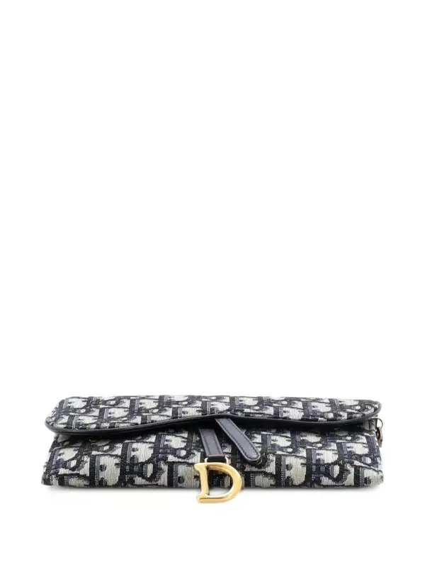Dior Saddle Chain Wallet Oblique Canvas Crossbody Bag - Blue
