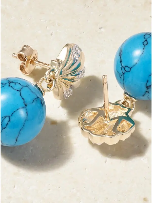 Mateo Petite Venus 14-karat Diamond And Turquoise Earrings