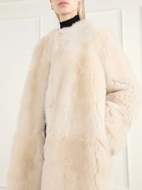 ALMADA Gemma Collarless Paneled Shearling Coat