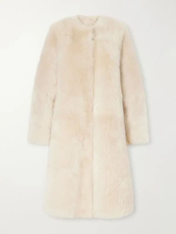ALMADA Gemma Collarless Paneled Shearling Coat - Neutrals