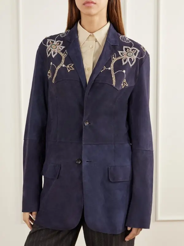 KARTIK RESEARCH Bead-embellished Paneled Suede Blazer