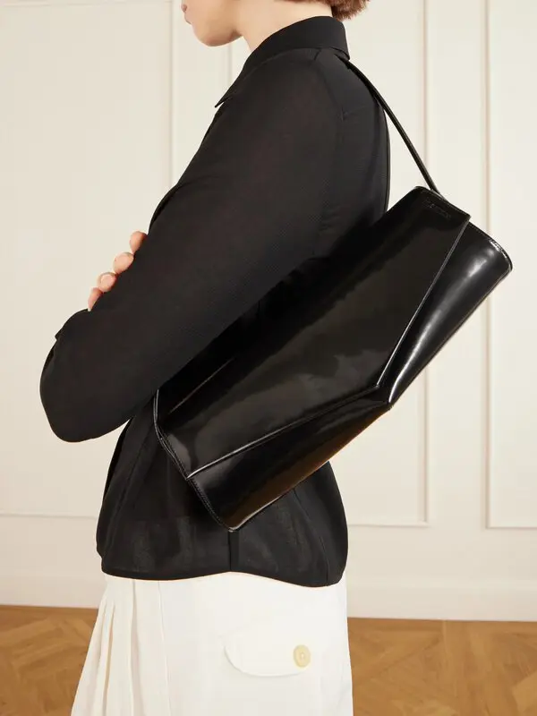 JIL SANDER Kante Patent-leather Shoulder Bag - Black