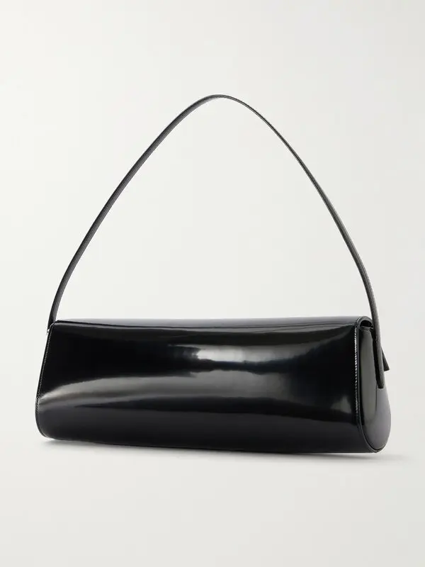 JIL SANDER Kante Patent-leather Shoulder Bag - Black