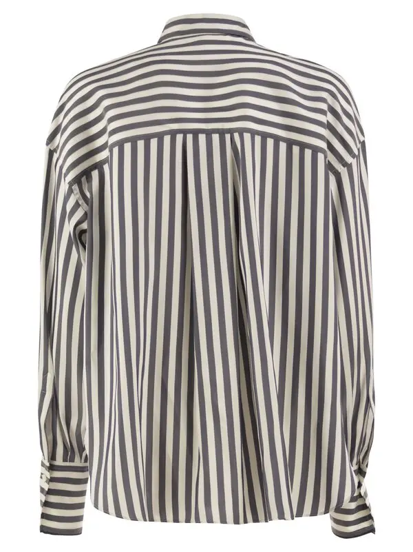 Brunello Cucinelli Wide Stripe Silk Poplin Shirt