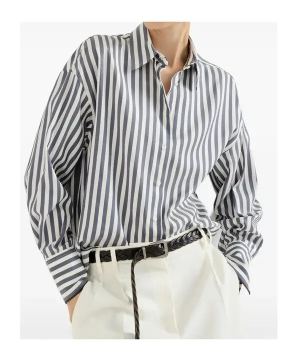 Brunello Cucinelli Wide Stripe Silk Poplin Shirt