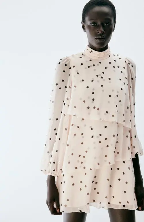 Mango Ruffle Puff Shoulder Long Sleeve Shift Dress