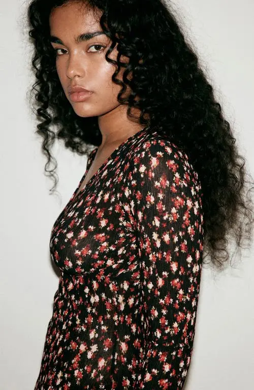 Mango Floral Print Long Sleeve Maxi Dress - Black