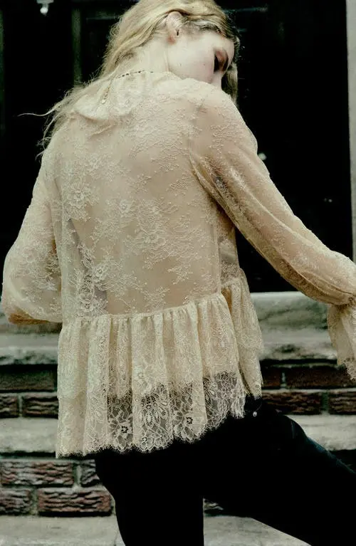Mango Lace Ruffle Long Sleeve Shirt