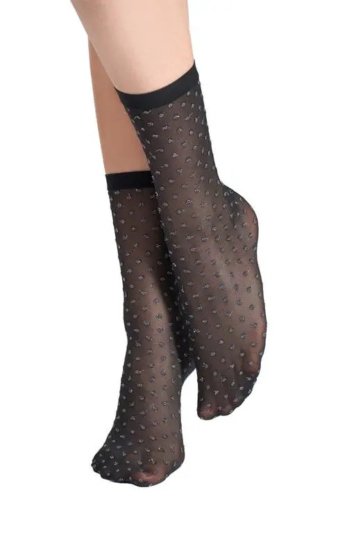 Wolford Shimmer Dot Crew Socks - Black/silver