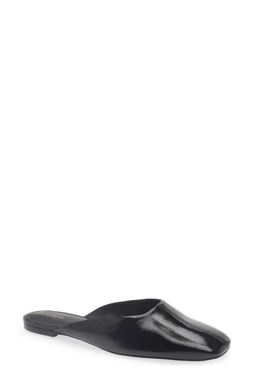 REFORMATION Inez Flat Leather Mule - Black Eel