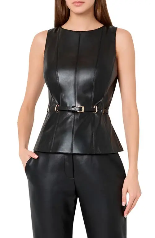 MILLY Naima Faux Leather Shell - Black