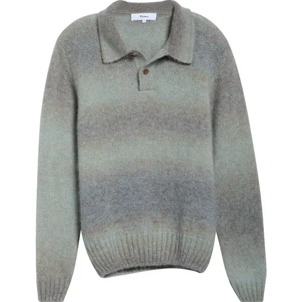 PALMES Alpaca Blend Long Sleeve Knit Polo - Blue