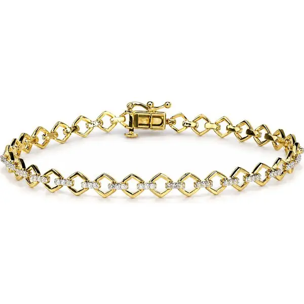 HAUS OF BRILLIANCE Yellow Gold Vermeil 1/4 Cttw Diamond Geometric Link Bracelet - Silver