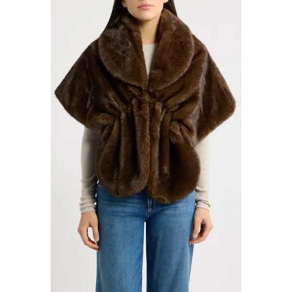 Surell Faux Fur Shawl - Brown