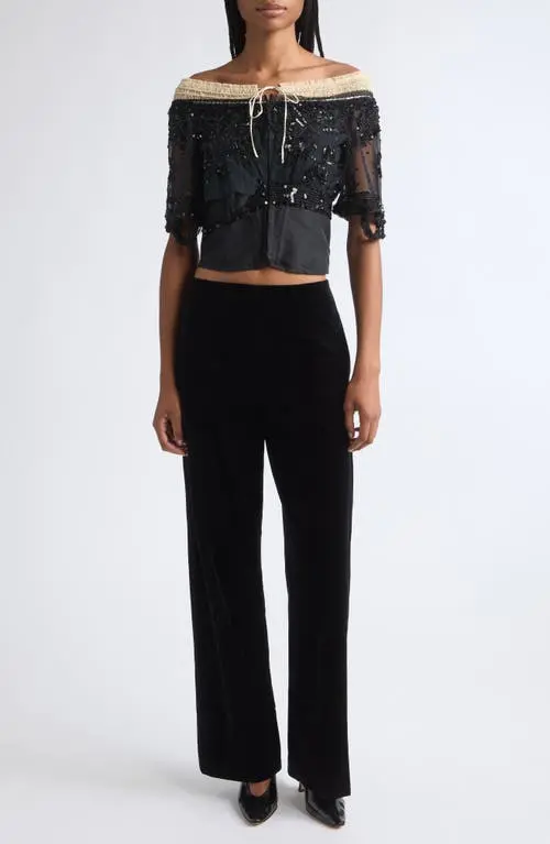 COLLEEN ALLEN Wide Leg Cotton Velvet Pants - Black