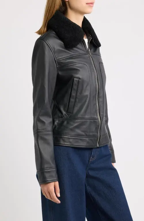 THE FRYE COMPANY Nappa Leather Jacket With Faux Shearling Collar