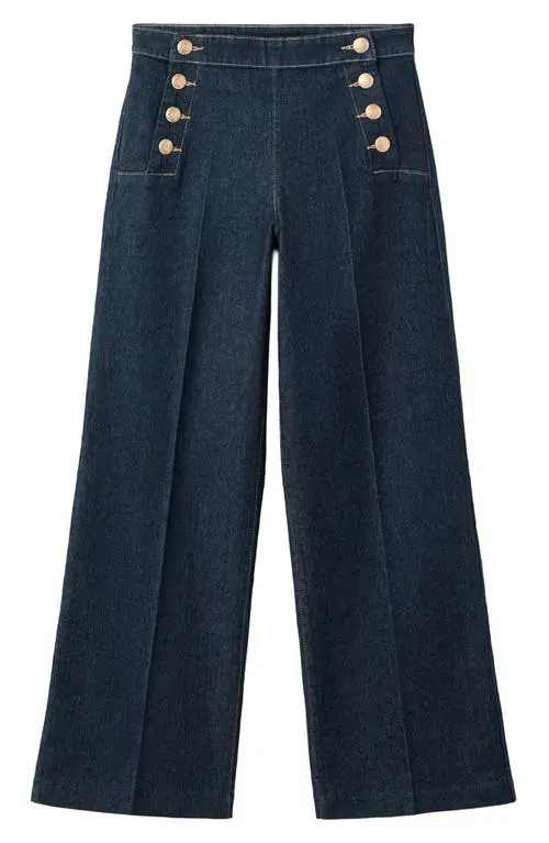 Mango Side Button Wide Leg Jeans - Open Blue