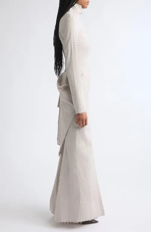 COLLEEN ALLEN Tailored Bustle Striped Cotton & Silk Maxi Dress