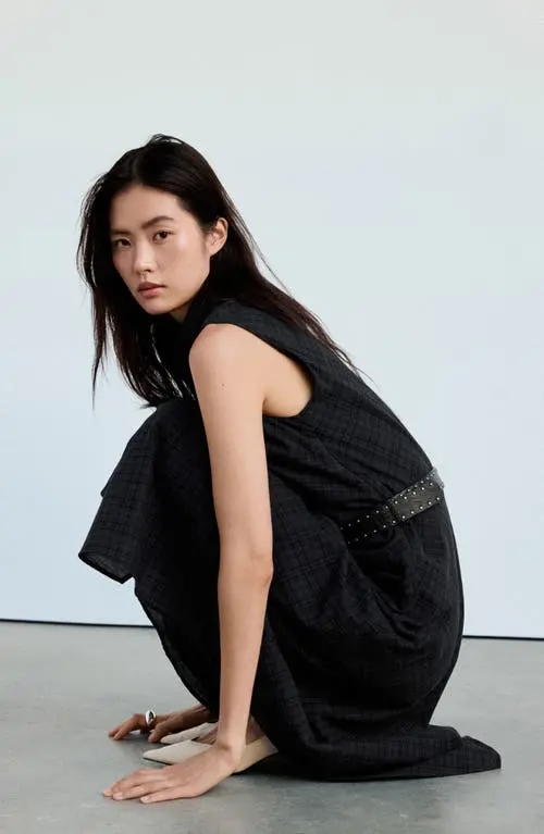 Mango Belted Check Sleeveless Maxi Dress