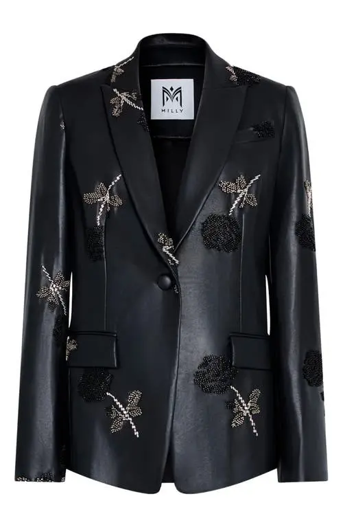MILLY Avery Beaded Faux Leather Jacket