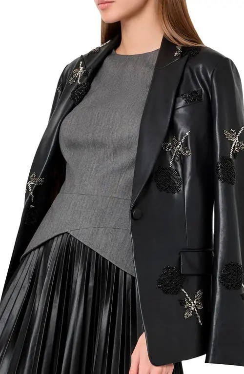 MILLY Avery Beaded Faux Leather Jacket - Black