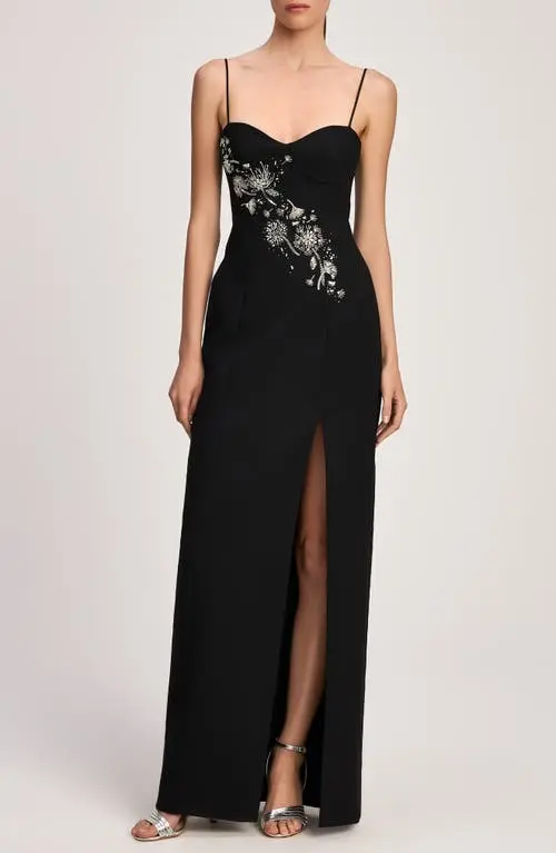 Cinq À Sept Midnight Dandelion Embroidered Gown