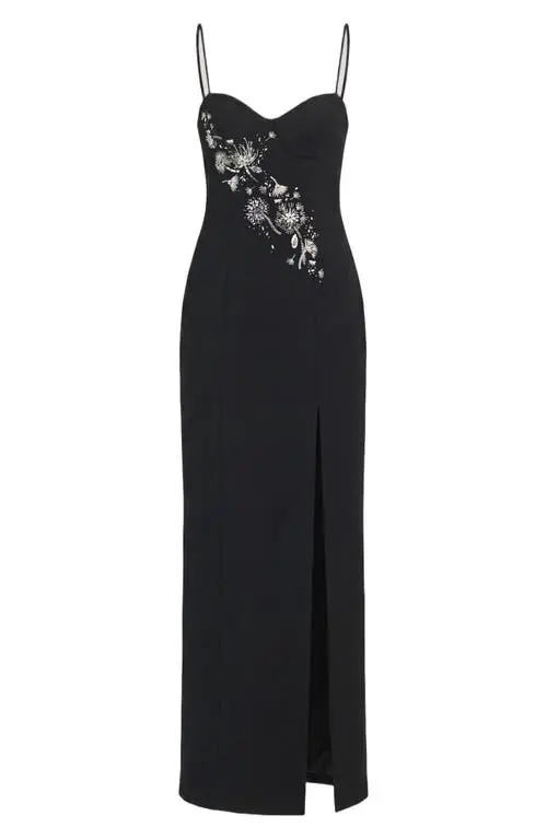 Cinq À Sept Midnight Dandelion Embroidered Gown