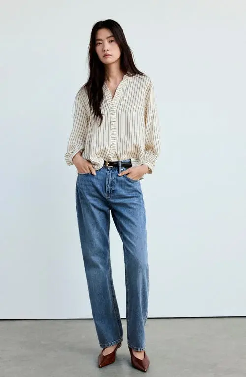 Mango Stripe Ruffle Shirt