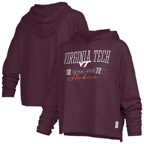 PRESSBOX Virginia Tech Hokies Castillo Slub Waist Length Long Sleeve Hooded T-shirt - Maroon