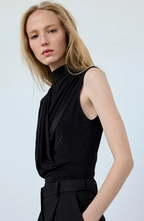 Mango Chiffon Drape Sleeveless Top