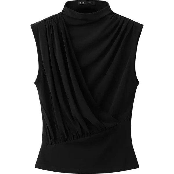Mango Chiffon Drape Sleeveless Top - Black
