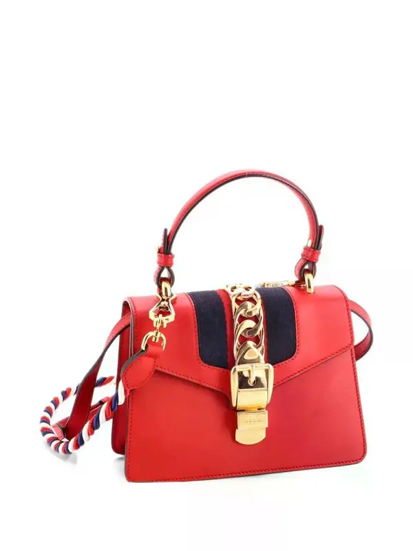 Gucci Sylvie Top Handle Bag Leather Mini Satchel - Red