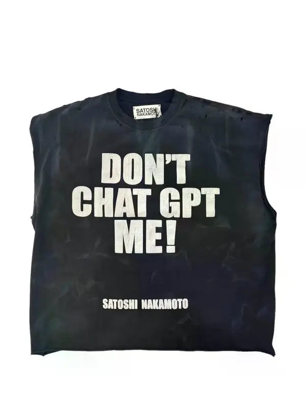 SATOSHI NAKAMOTO Distressed Slogan-print Tank Top - Black