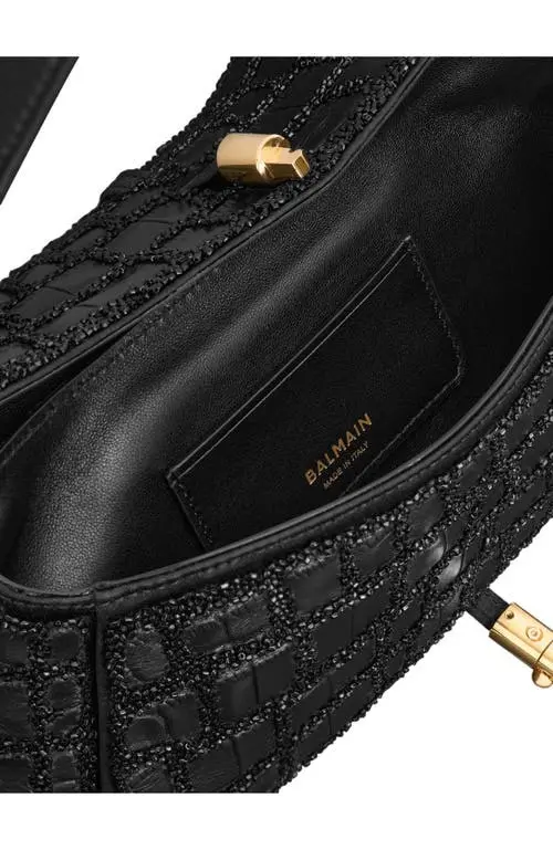 Balmain Metropolis Bag In Crocodile-effect Leather With Embroidery