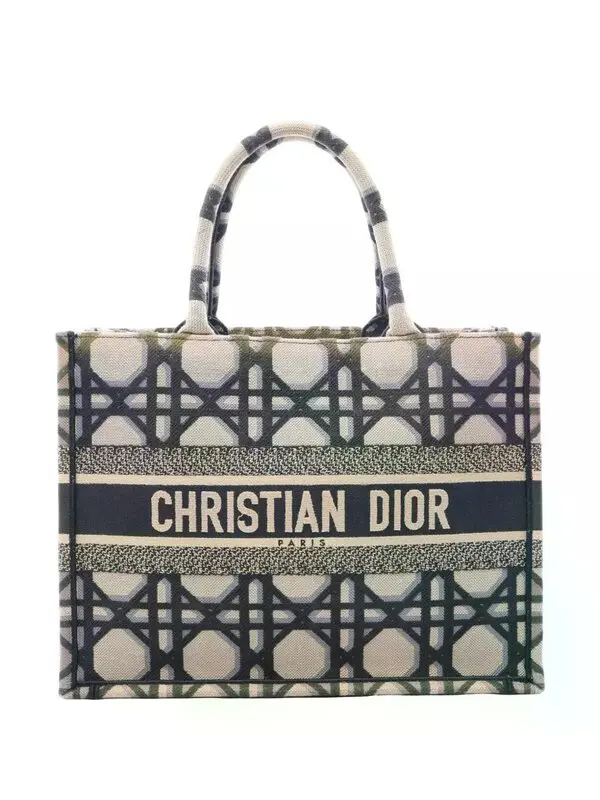 Dior 2010-2026 Medium Embroidered Canvas Macrocannage Book Tote Bag - Neutrals