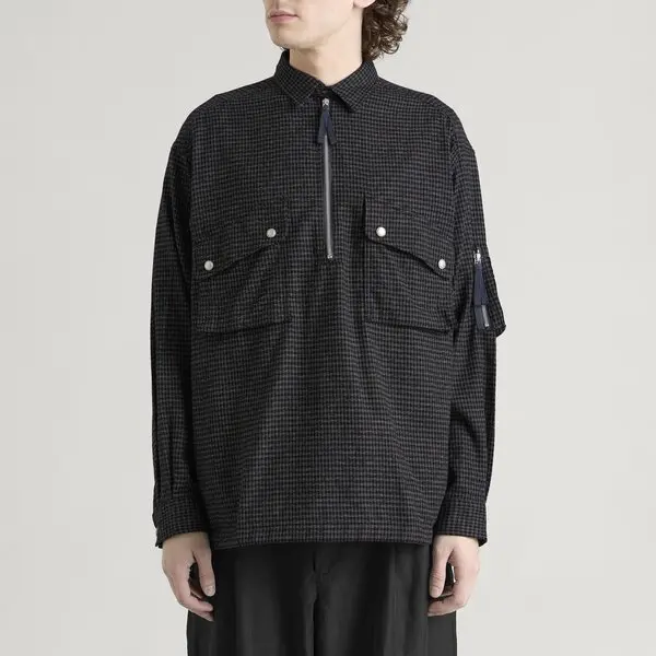 Comme Des Garçons Half Zip Micro Gingham Shirt