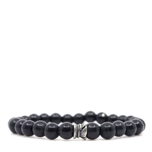 Shar Oke Black Burma Jade & Sterling Silver Bracelet - Black/silver