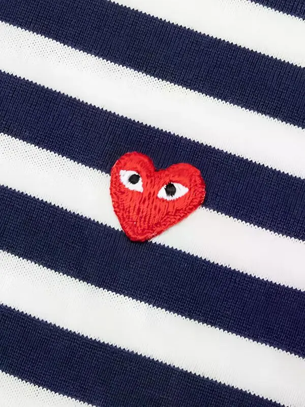 Play Comme Des Garcon Heart Patch Striped T-shirt - Blue