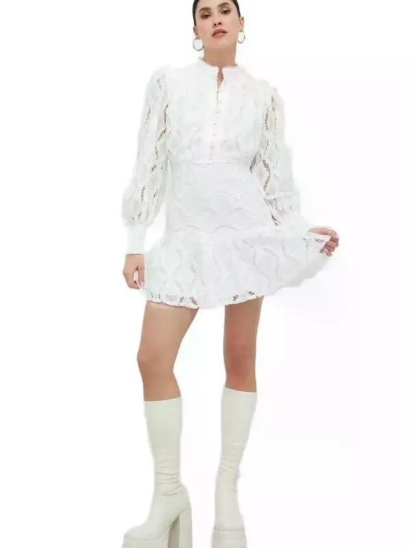 Bardot Lace-overlay Ruffled Mini Dress