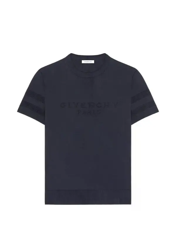 Givenchy T-shirt In Cotton Knit With Paris Jacquard - Blue