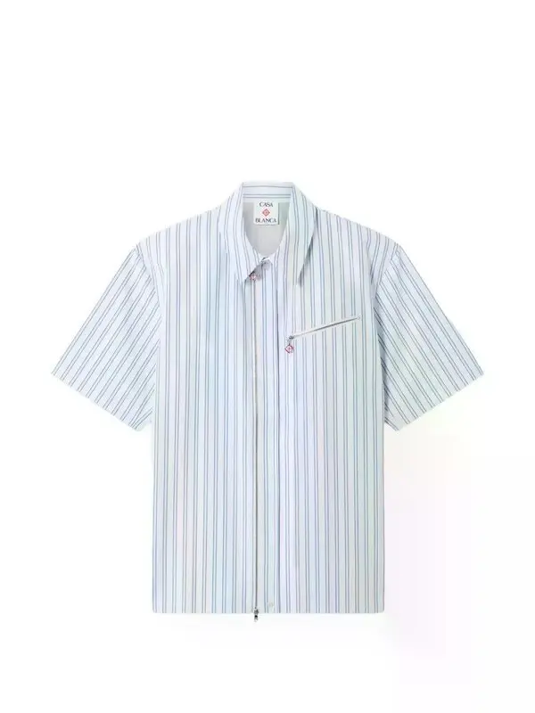 Casablanca White & Striped Nylon Short-sleeve Shirt