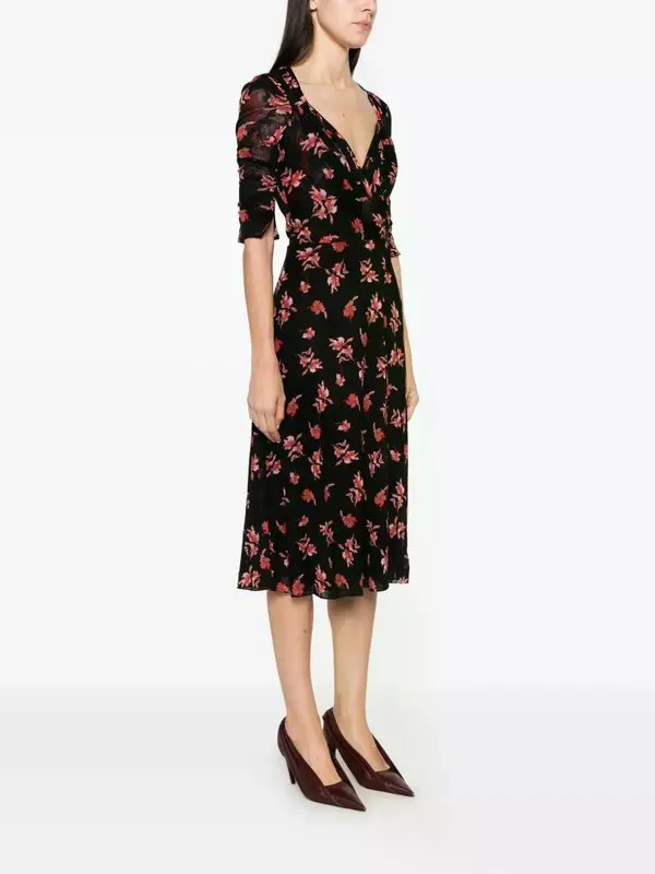 Diane Von Furstenberg Carmen Floral-print Ruched-sleeve Midi Dress - Black