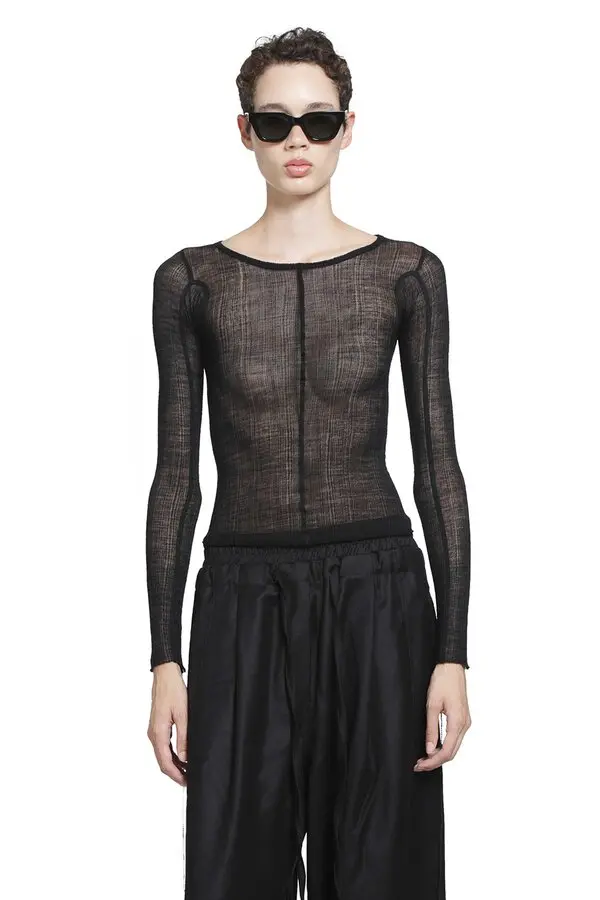 ANDREA YA AQOV Sheer Crewneck Top