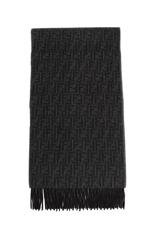 Fendi Ff Zucca Jacquard Wool And Cashmere Scarf - Black